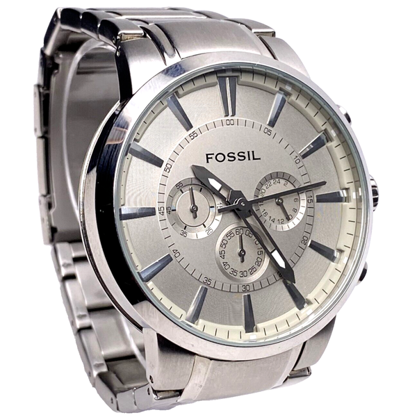 FOSSIL FS4359 CHRONOGRAPH STEEL 5ATM SILVER DIAL 48mm BRACELET BAND MEN ...