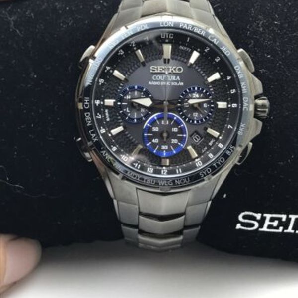 Seiko Solar Mens Coutura Radio Sync Chronograph Black Dial Watch SSG021-HT | WatchCharts Marketplace