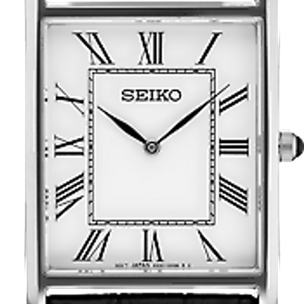 Seiko Men's Rectangular Quartz Black Leather Strap Watch SWR049 ...
