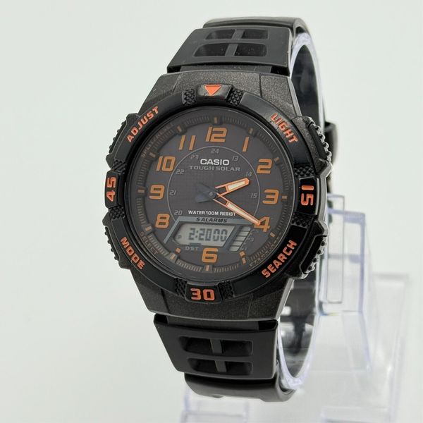 Men's CASIO Tough Solar Black/Orange Ana-Digi Sport Watch, 5 Alarms, AQ ...