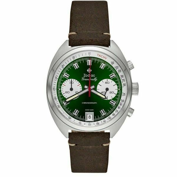 NEW Zodiac Grandrally Green Chronograph Stainless Steel Men's Watch ...