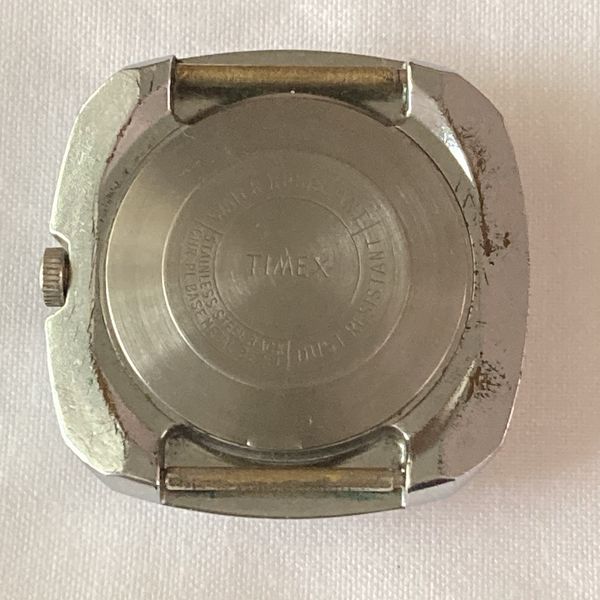 Vintage Timex Mechanical Watch UFO Case Smoky Crosshair Dial Date ...