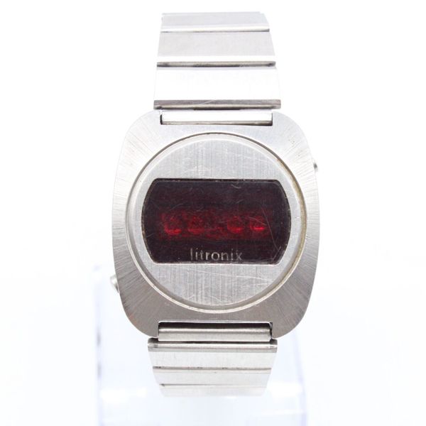Vintage Litronix LED Watch Mens Classic Silver Tone Stainless Steel 80 ...