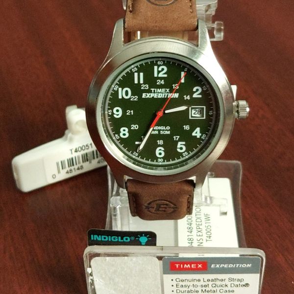 Timex Men's T40051 Expedition Metal Field Olive Dial Brown Leather ...