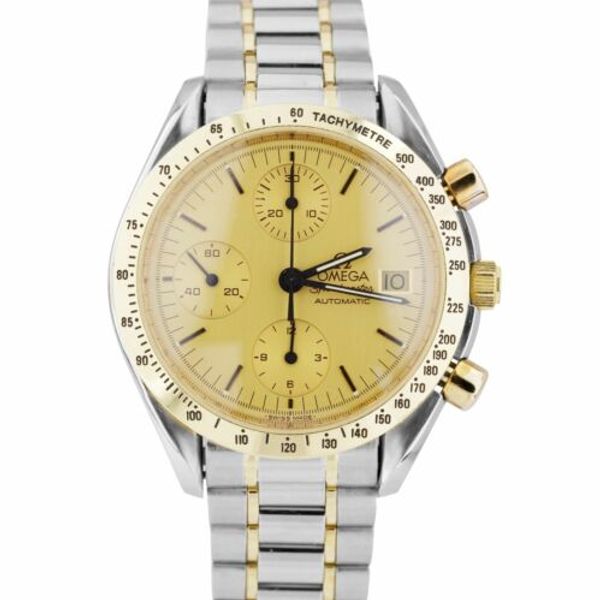 Men's Omega Speedmaster 38mm Date Chronograph Two-Tone Champagne Dial ...