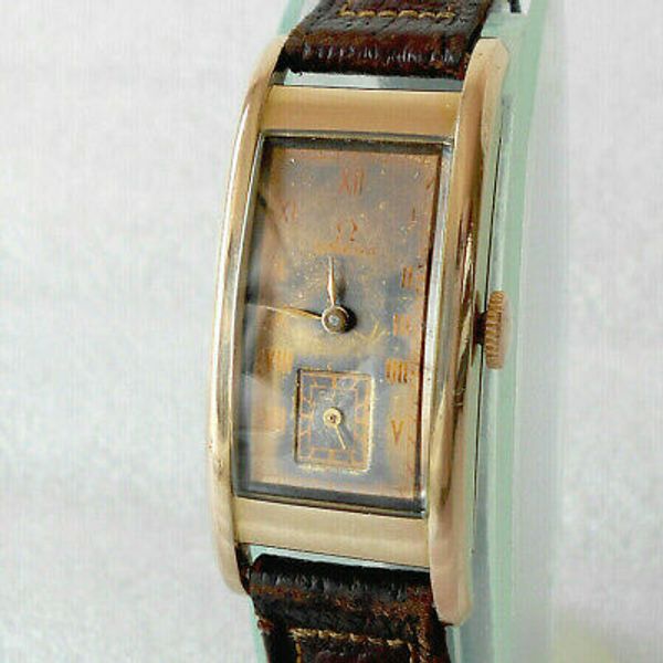 30's Rare OMEGA Tank T17 45mm Hinged Case G/F 40mic Tropical Dial Black ...