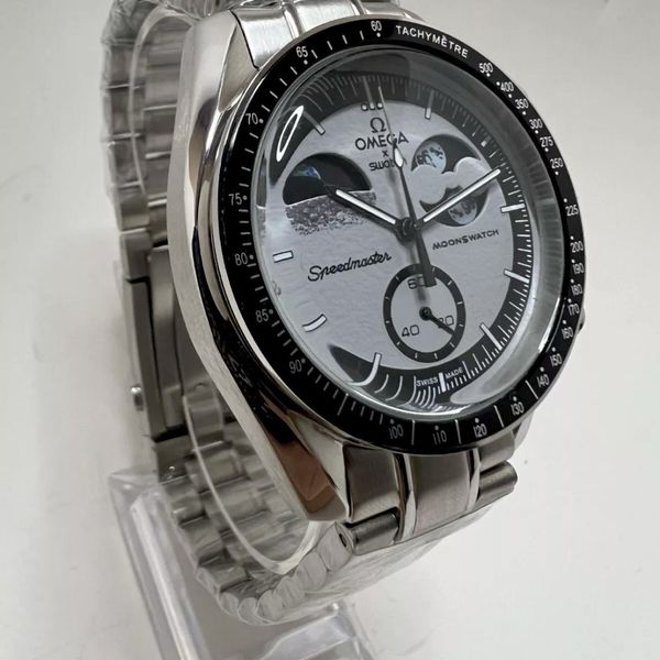 Custom/Modded Omega x Swatch Moonswatch Metal Stainless Steel Silver ...