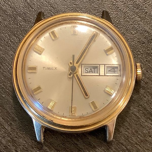 Vintage 1972 Timex Day Date Model 16860 2772 Silver Dial Gold Tone ...