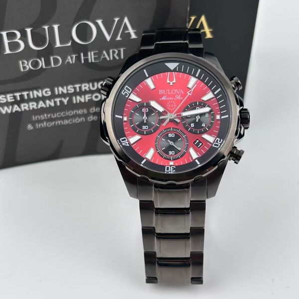 Bulova 98B350 Men's Marine Star Watch Red Dial Men's Chronograph Quartz ...