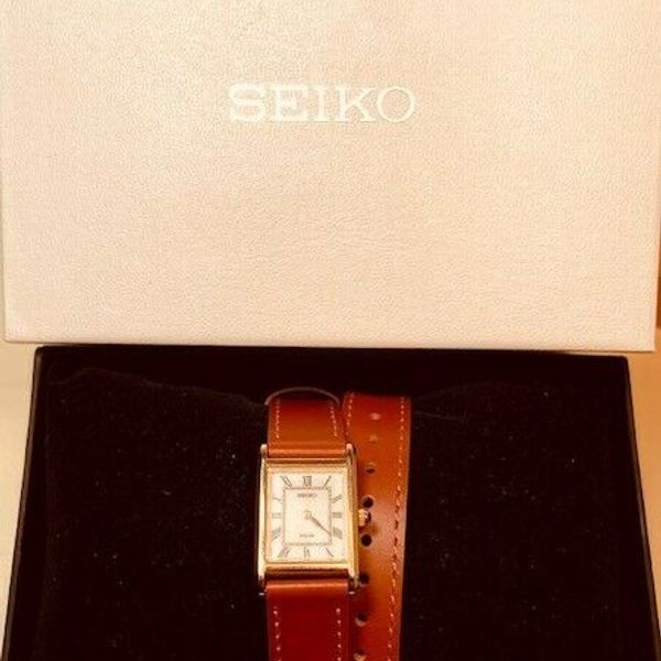 Seiko Women's SUP250 Gold Tone Stainless Steel Watch - Brown leather ...