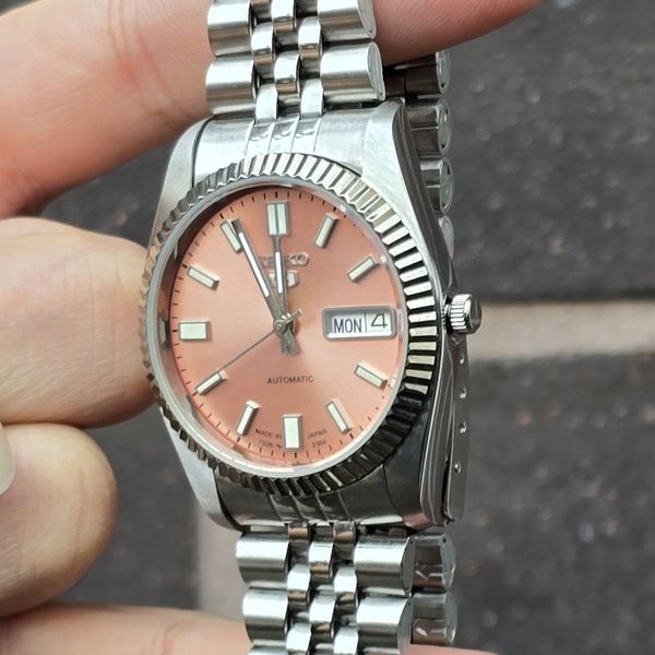 Seiko 5 Sports SNXJ89 Watch Datejust Homage Model with A Salmon Pink ...