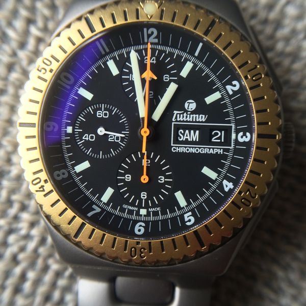 FSOT - Tutima Military Chronograph - Lemania 5100, 18k solid gold bezel ...