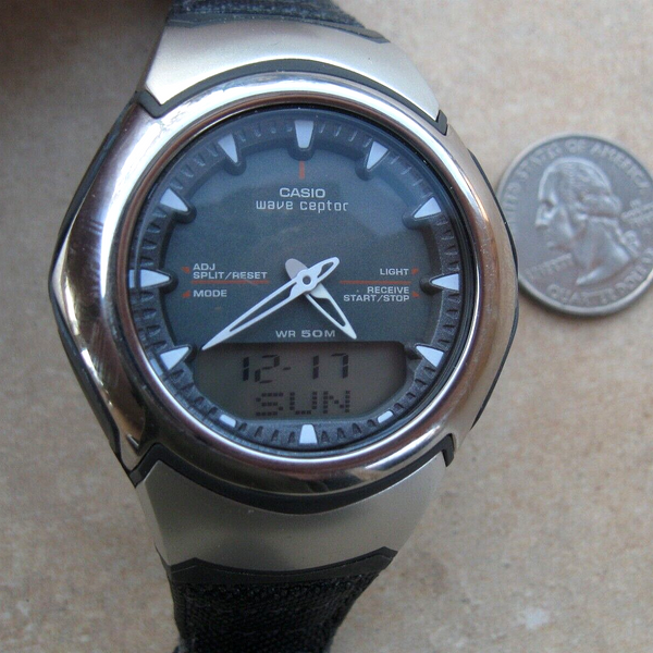 Casio Wave Ceptor Men Silver Black 2735 WVA-104H New Battery AS IS ...