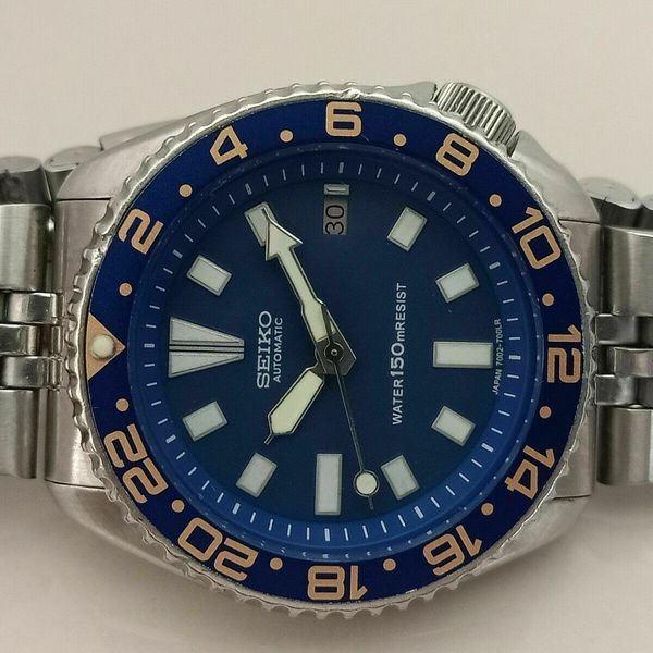VINTAGE BLUE FACE MODDED SEIKO DIVER 7002-700A AUTOMATIC MEN'S WATCH SN ...