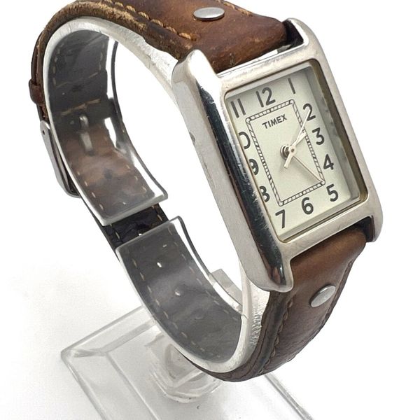 Timex Brown Leather Tank Stainless Steel 20mm Quartz Watch ...