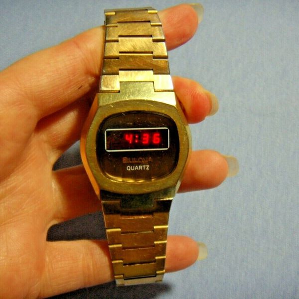 Bulova Computron N6 Red LED Digital Watch Gold 1970's VTG Works Great ...