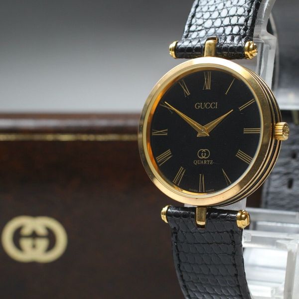 *NEAR MINT* Gucci 2000M Sherry Line Black Gold Quartz Men's Watch ...