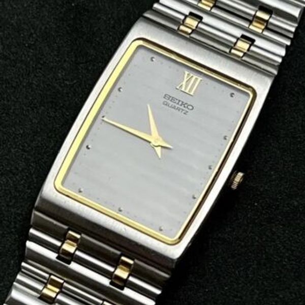 Vintage 1988 SEIKO Tank Men’s 40mm Ultra Slim Quartz Watch Gold Steel ...