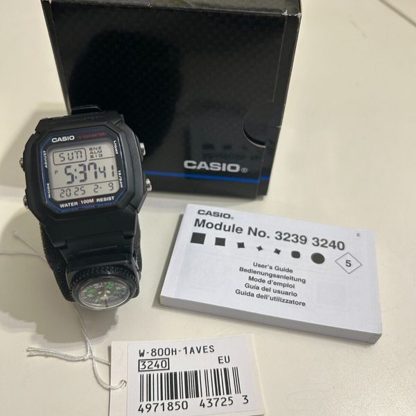 Casio Sports Gear Black Men's Digital Watch - W-800H-1AVES with compass ...