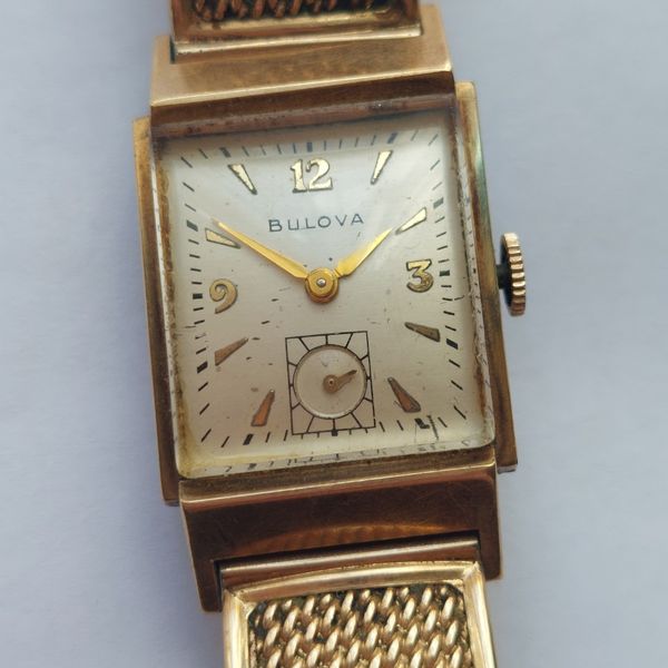 Vintage Bulova 10k Gold Filled Stretch Bracelet Band Rectangle Wrist ...