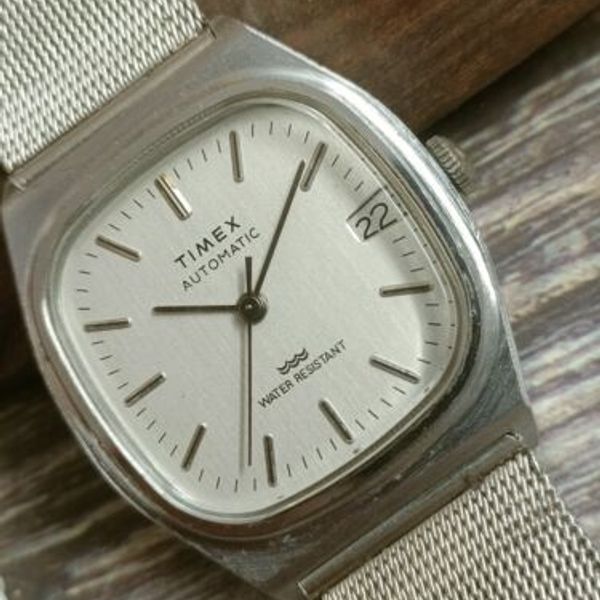 AUTHENTIC TIMEX AUTOMATIC MEN'S DATE SILVER DIAL VINTAGE WATCH ...