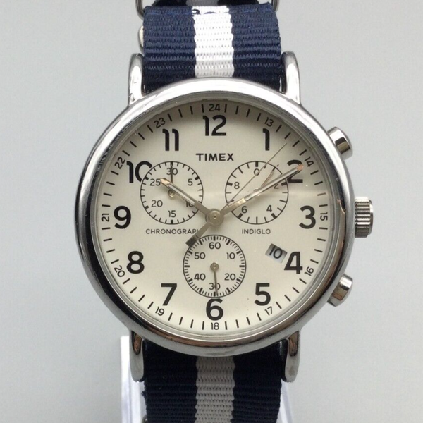 Timex Weekender Chronograph Watch Men 40mm Indiglo Date Blue Band New ...