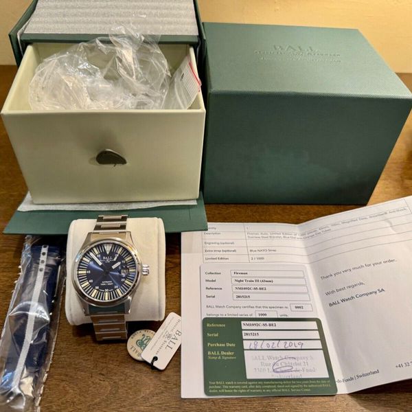 Ball Fireman Night Train III (43mm), Blue Dial, Bracelet and NATO ...