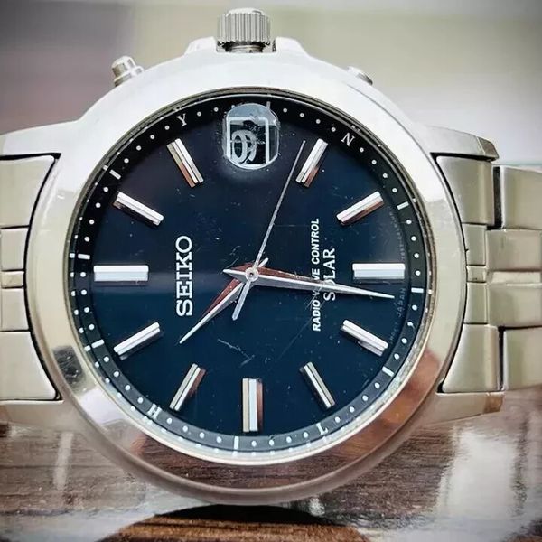 vintage seiko solar radio wave controlled black dial 37mm mens watch ...