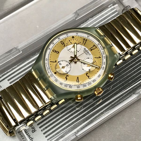 SWATCH WATCH ** SCG100/SCG101 - GOLD GLOBE - BAND LARGE - CHRONO 1993 ...