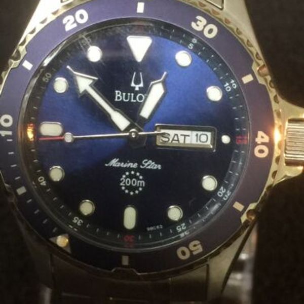 bulova mens watch marine star,day/date WR200m,blue Face White Dail ...