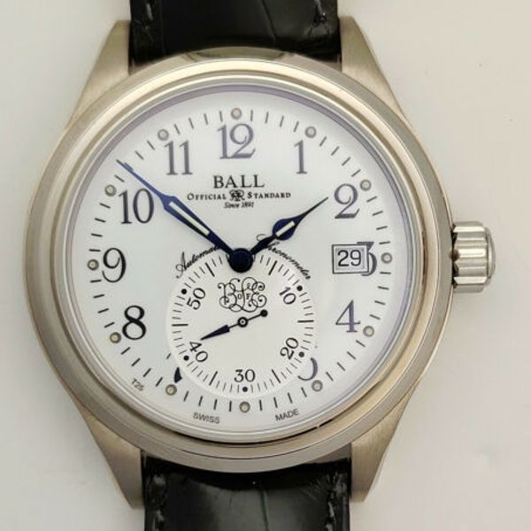 New Rare Ball 18k White Gold NM1052D Railroad Wrist Pocket Watch Box ...