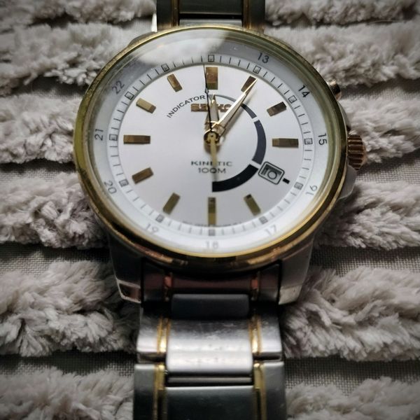 Vtg Indicator Seiko Japan Kinetic 100 M Dial Men's Wristwatch Automatic ...