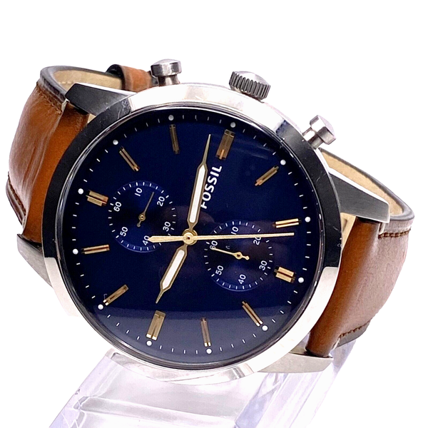 FOSSIL TOWNSMAN FS5279 CHRONOGRAPH BLUE DIAL BROWN LEATHER BAND MENS ...