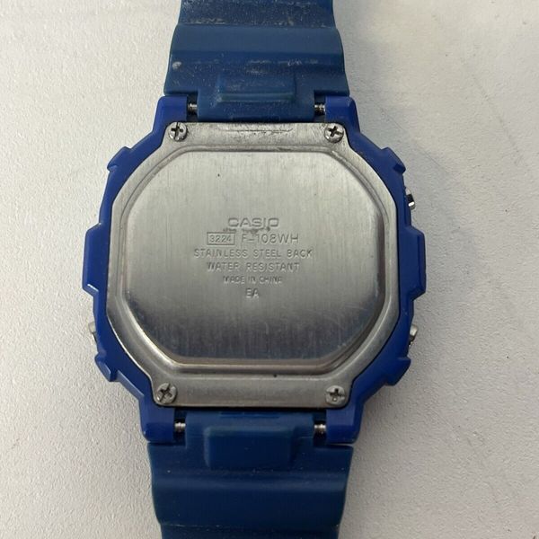 Casio F108WH Digital Chronograph Watch, Blue Resin Alarm Water ...