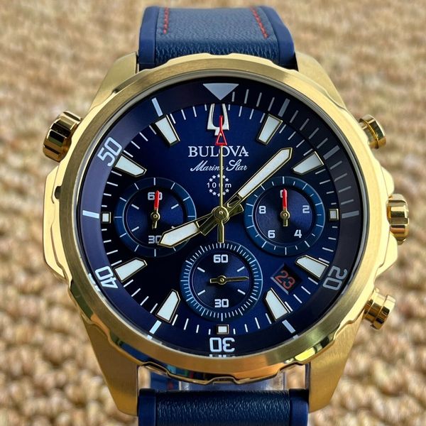 Bulova Marine Star 43mm Blue Dial Quartz Watch Rubber Strap Men's Watch ...