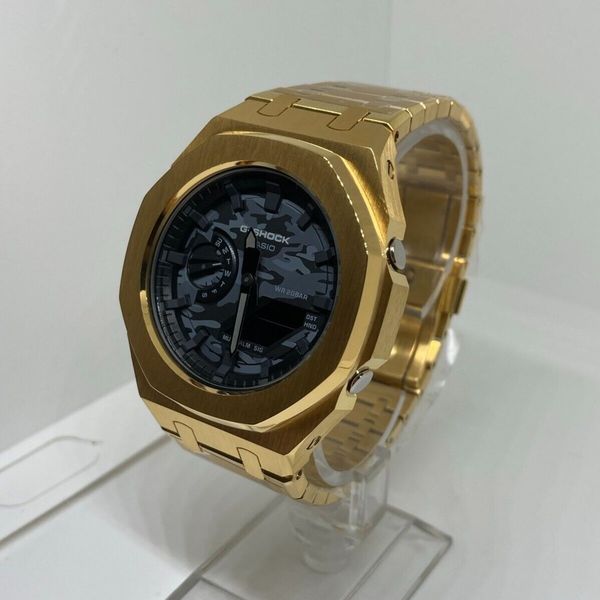 Casio G-Shock GA-2100CA-8AER Camouflage Gold Custom Steel Case Mod Men ...