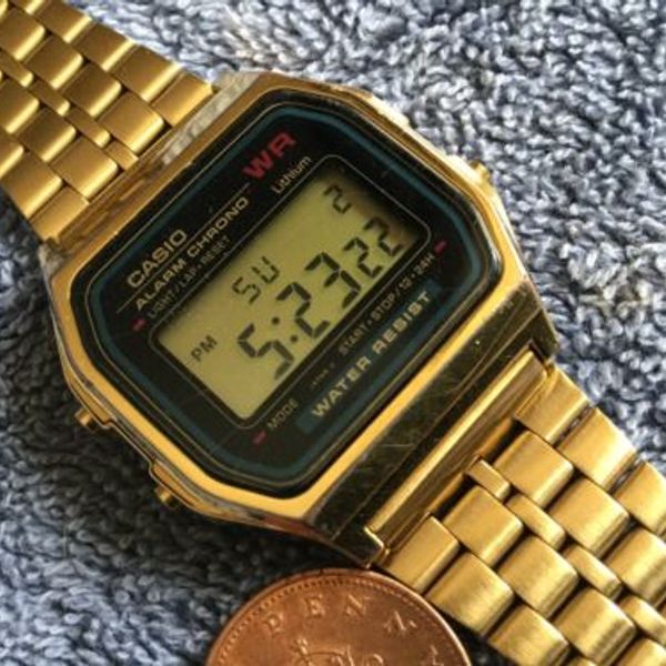Mens Retro Casio Gold watch 593 A159WGE Alarm Chronograph Near Mint ...
