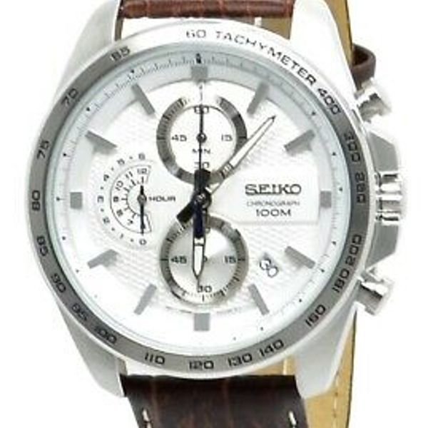 Seiko Quartz Chronograph SSB263 White Dial Brown Leather Band Men's ...