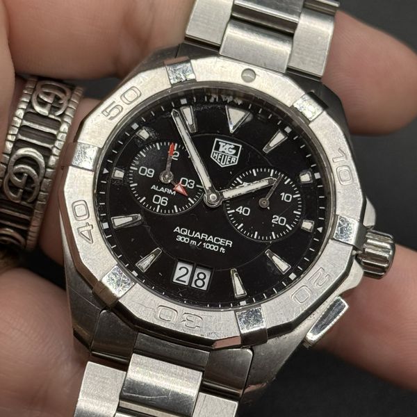 TAG HEUER Aquaracer WAY111Z Alarm Black Dial Quartz Men's Watch Running ...