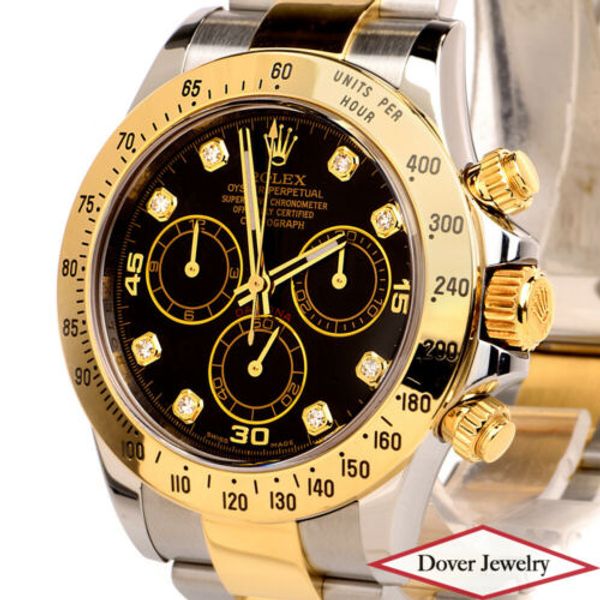 Rolex Daytona 1165 Diamond 18K Gold Steel Automatic Men's Watch MINT NR ...