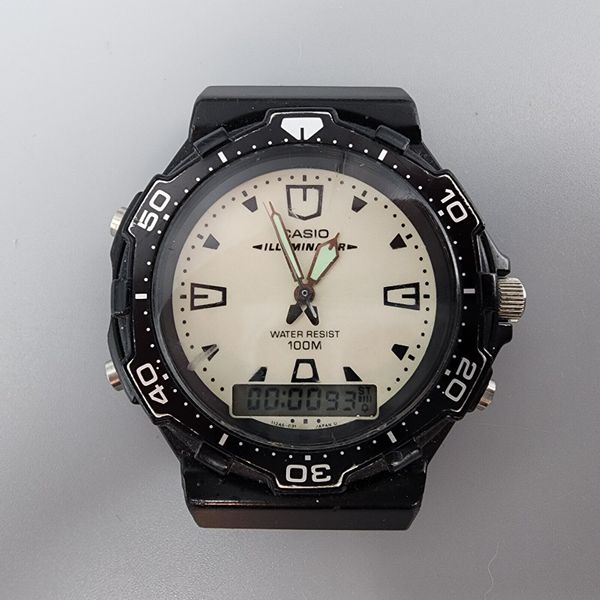 VTG Casio Illuminator Watch Men 42mm Cream Dial Black Tone Analog ...