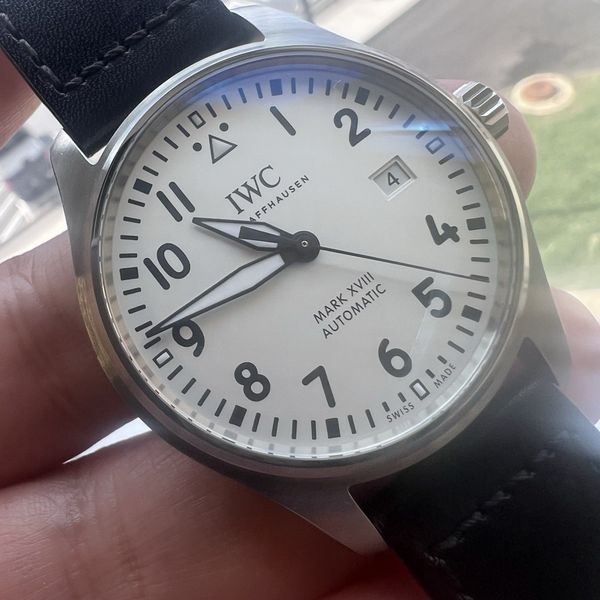 IWC Pilot Mark XVIII 18 Steel 40mm Silver Dial IW327002 Leather ...