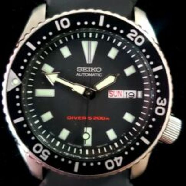 Seiko Men's Stainless Steel and Black Automatic 200m Diver Watch SKX173 ...
