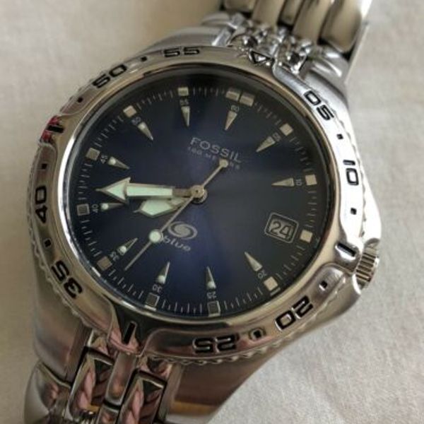 Fossil Blue Watch Rare Cond Model AM-3615 Deep Blue Dial Fresh New ...