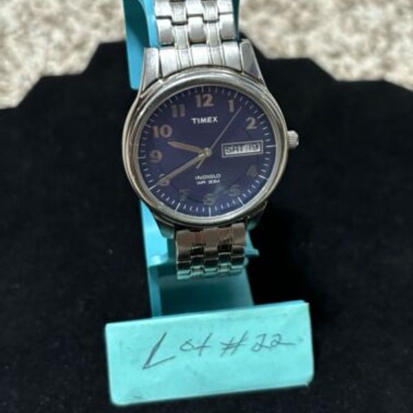 Timex Indiglo Easy Reader Men's Blue Dial Day Date Stainless Steel ...