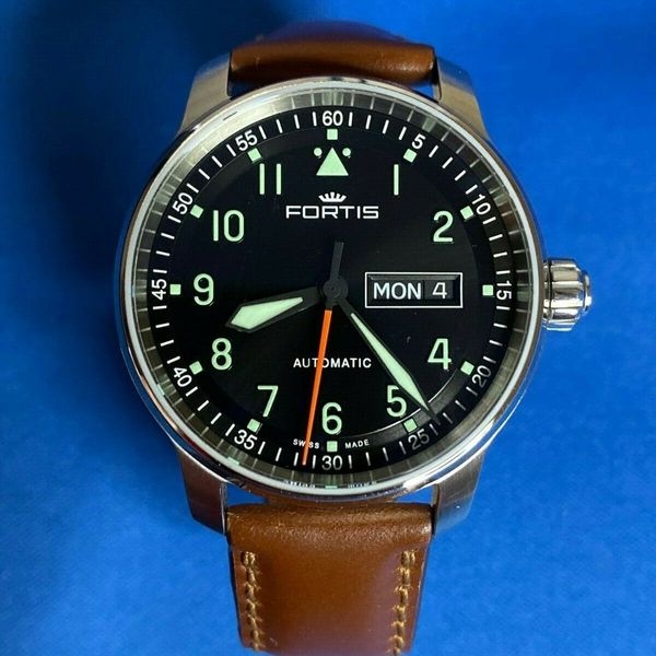 FORTIS 704.21.158 Flieger Pro Day Date automatic watch black dial ...