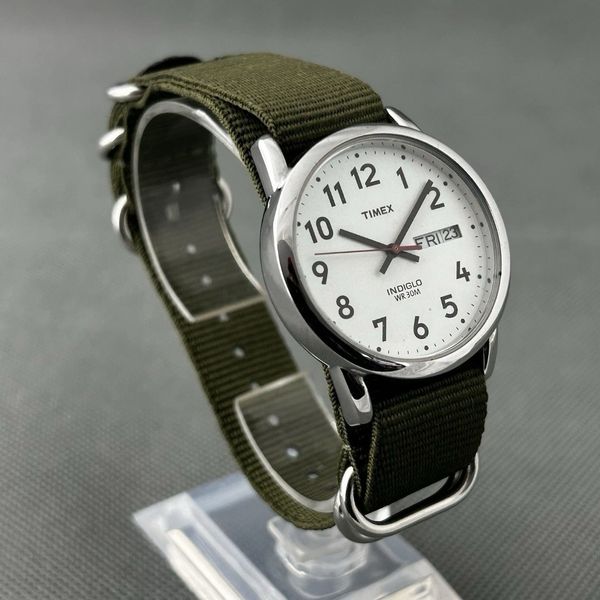 Timex Men's Field Watch Easy Reader Round S.Steel Date Green NATO Strap ...