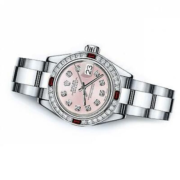 Rolex Barbie Baby Pink 26mm Datejust SS Diamond Numbers & Ruby Bezel ...