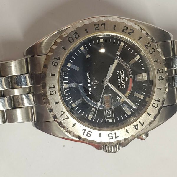 Seiko Kinetic Indicator Sports100 Day/Date Clr Back 5M43-0A99 Top ...