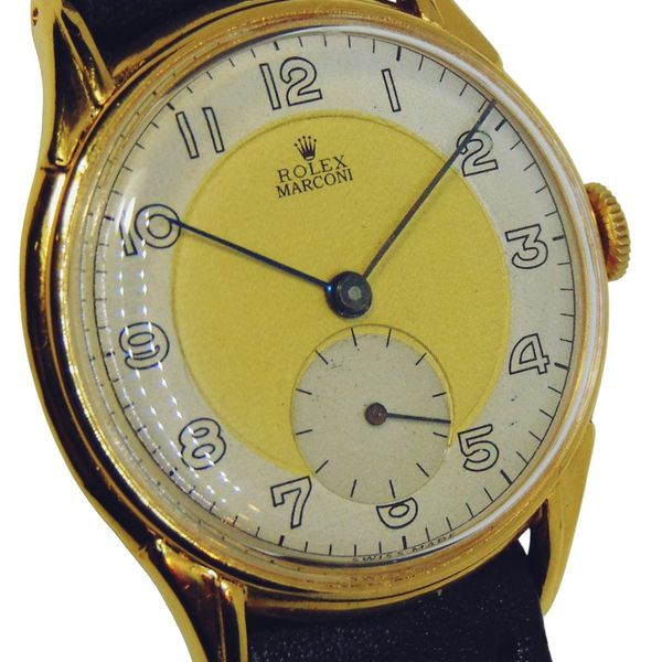 Vintage ROLEX Marconi two tone dial 18k gold plate fancy case men watch ...